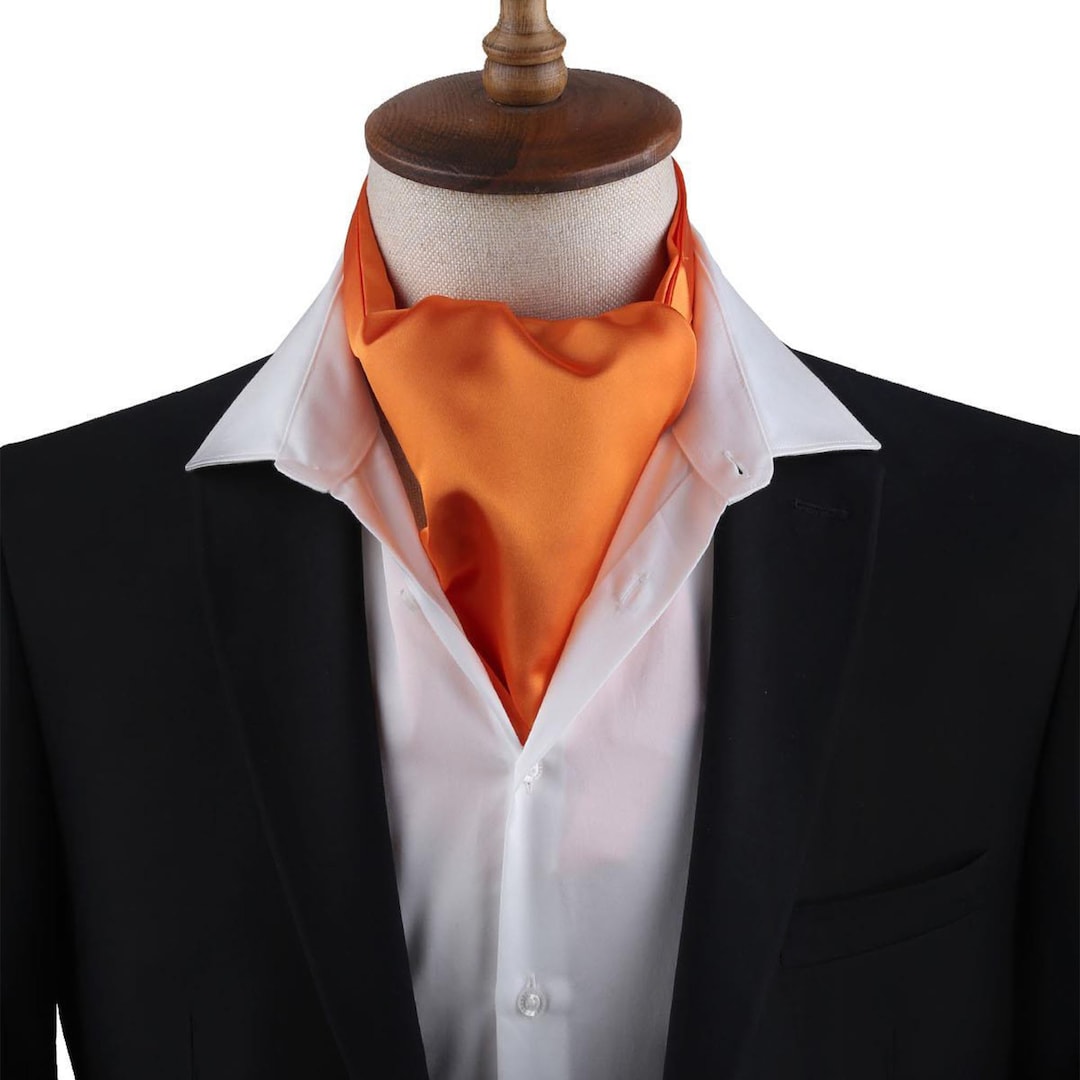 Elegant Satin Orange Ascot Tie for Men – Classic Formal Cravat for ...
