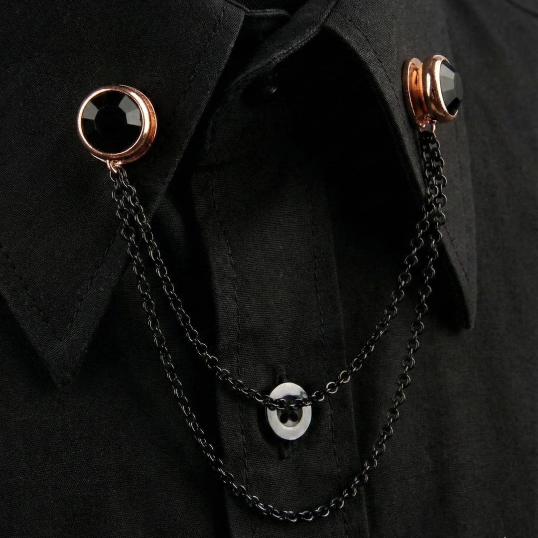 Vintage-inspired Black & Gold Double Chain Collar Pin - Etsy
