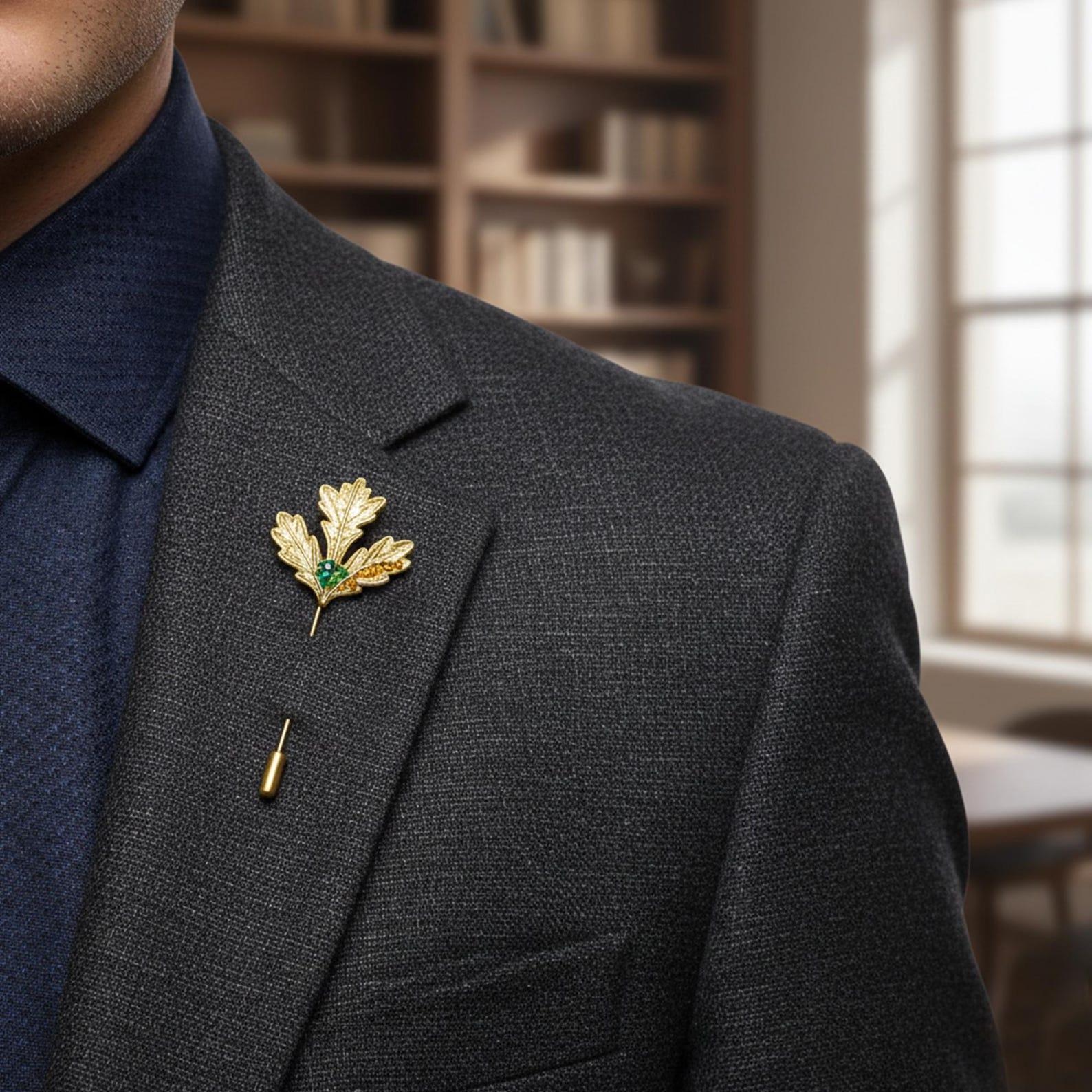 Gold Leaf Lapel Pin – Handmade Green Amber Crystal Suit Accessory - Etsy