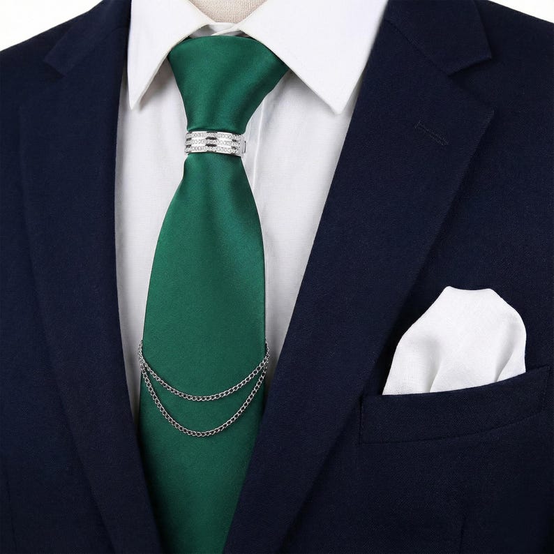 Silver Crystal Tie Ring & Double Chain Set – Elegant Groomsmen Gift - Etsy