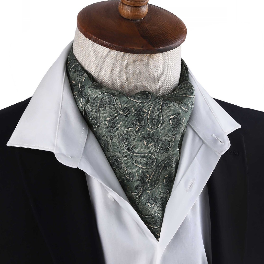 Green Ascot Cravat, Paisley Printed Green Satin Ascot for Men, Mens ...