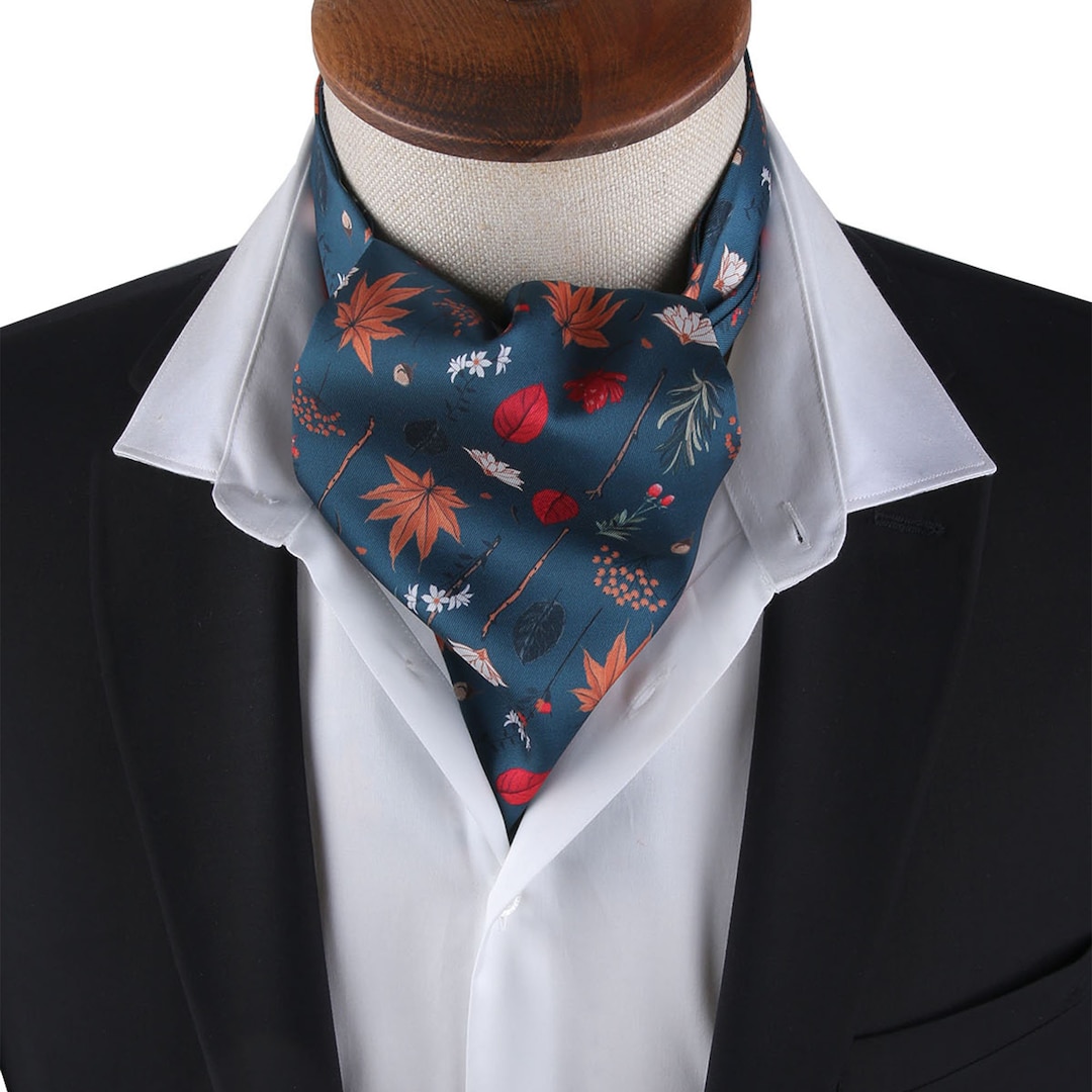 Teal Floral Ascot Tie: Elegant Autumn Wedding Cravat - Etsy