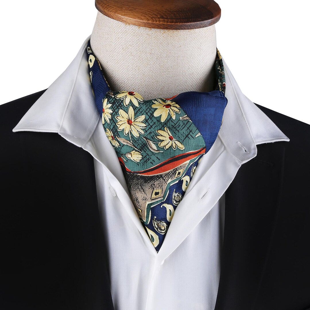 Green Blue Floral Paisley Ascot Cravat for Men - Vintage Dandy Style ...