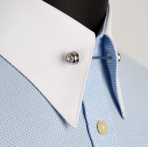 Mens Shirt Collar Bar: Silver Lapel Pin With Black Stone - Etsy