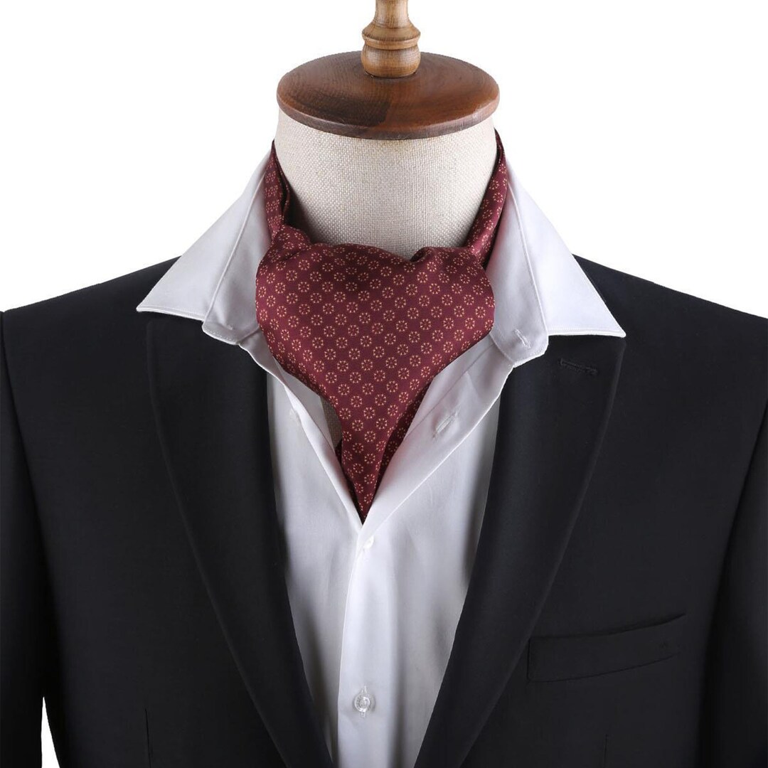 Burgundy Ascot Cravat, Printed Wine Color Satin Ascot for Men, Mens Dot ...