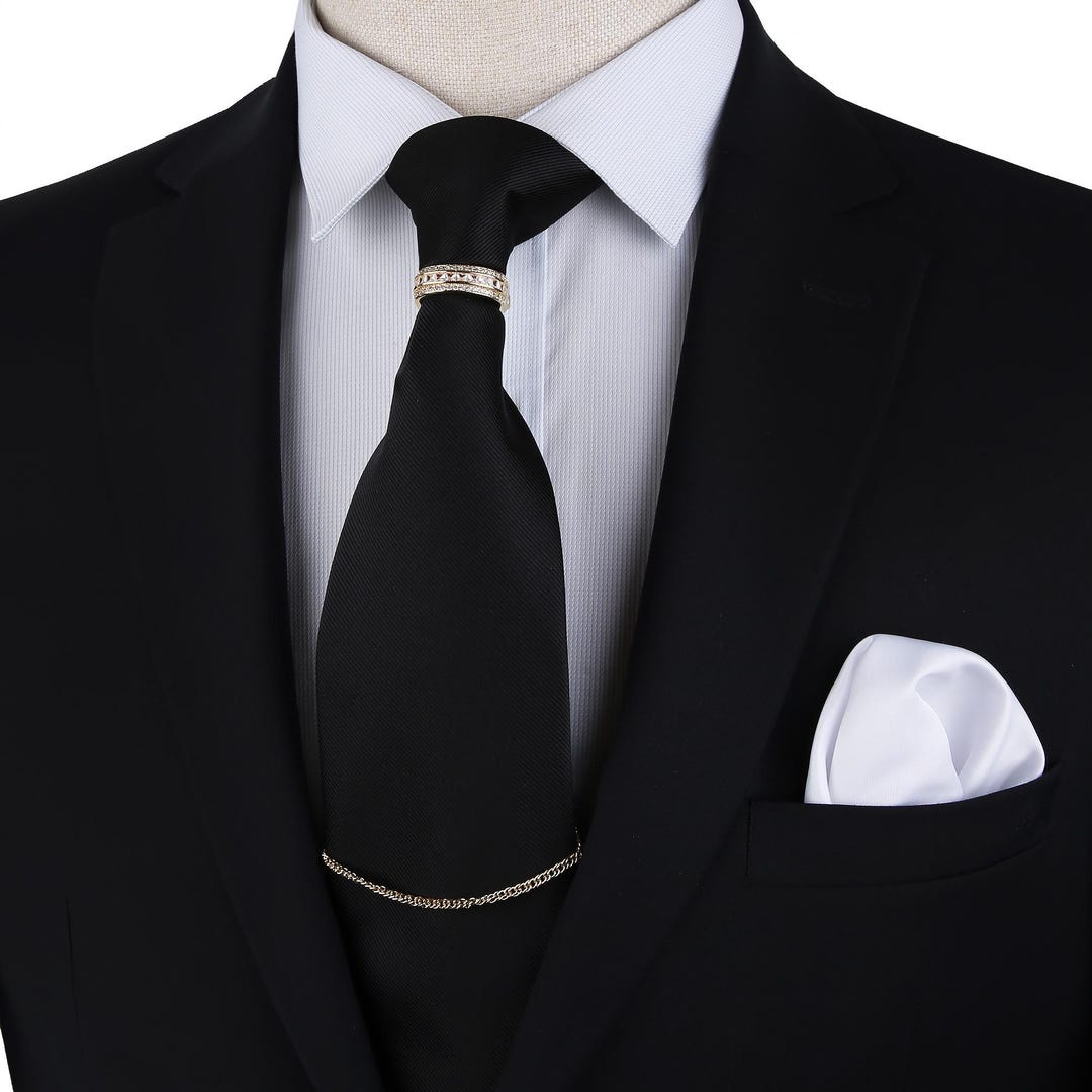 Gold Tie Chain & Ring Set: Crystal Detail, Luxury Men's Accessory - Etsy
