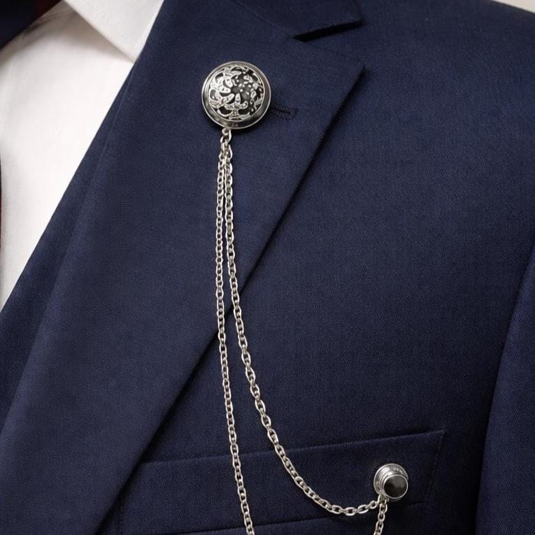 Corrente para broche de lapela – Broche prateado para paletó masculino ...