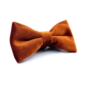 Burnt Orange Velvet Bow Tie, Mens Bow Tie Burnt Orange, Groomsmen Solid Bow Tie Velvet, Luxury ...
