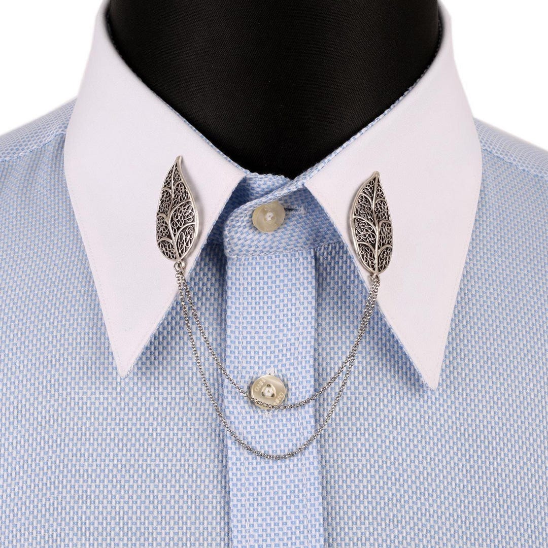 Silver Leaf Collar Pin Chain: Handmade Mens Accessory - Etsy