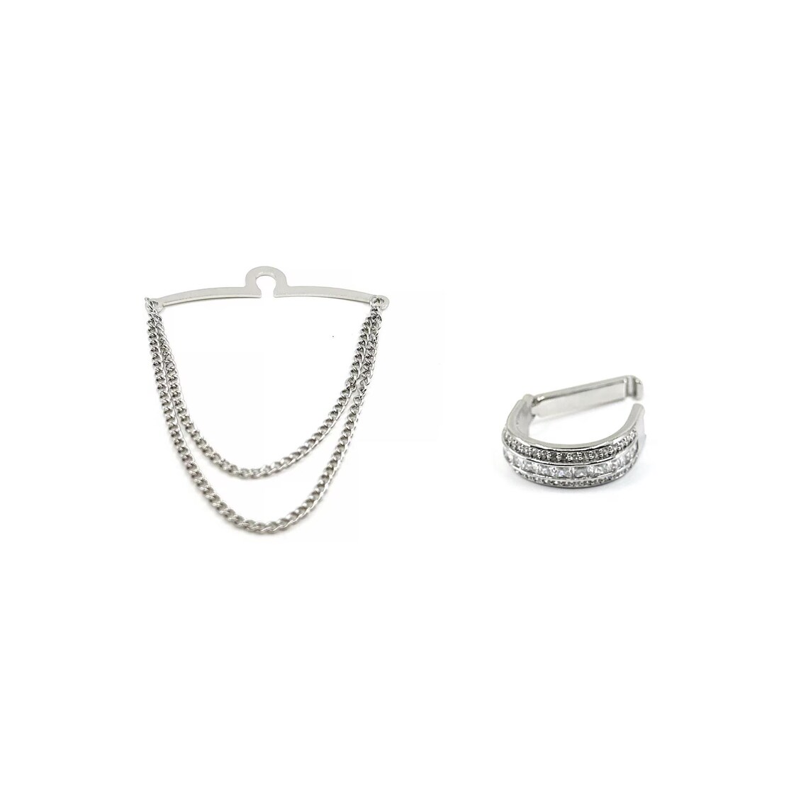 Silver Crystal Tie Ring & Double Chain Set – Elegant Groomsmen Gift - Etsy