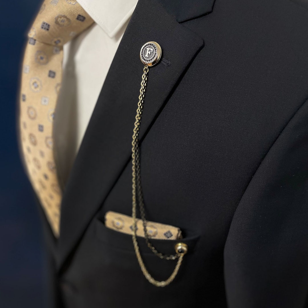 Personalized Initial Lapel Pin Chain, Wedding Mens Pin, Customized ...