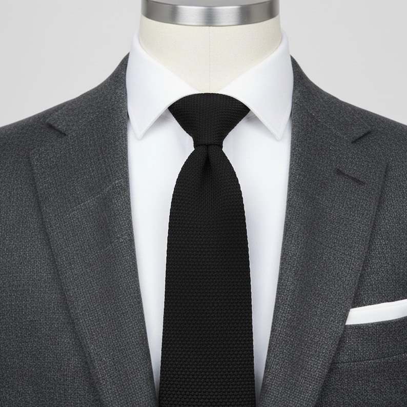 Handmade Black Knit Tie: Elegant Necktie, Square End - Etsy
