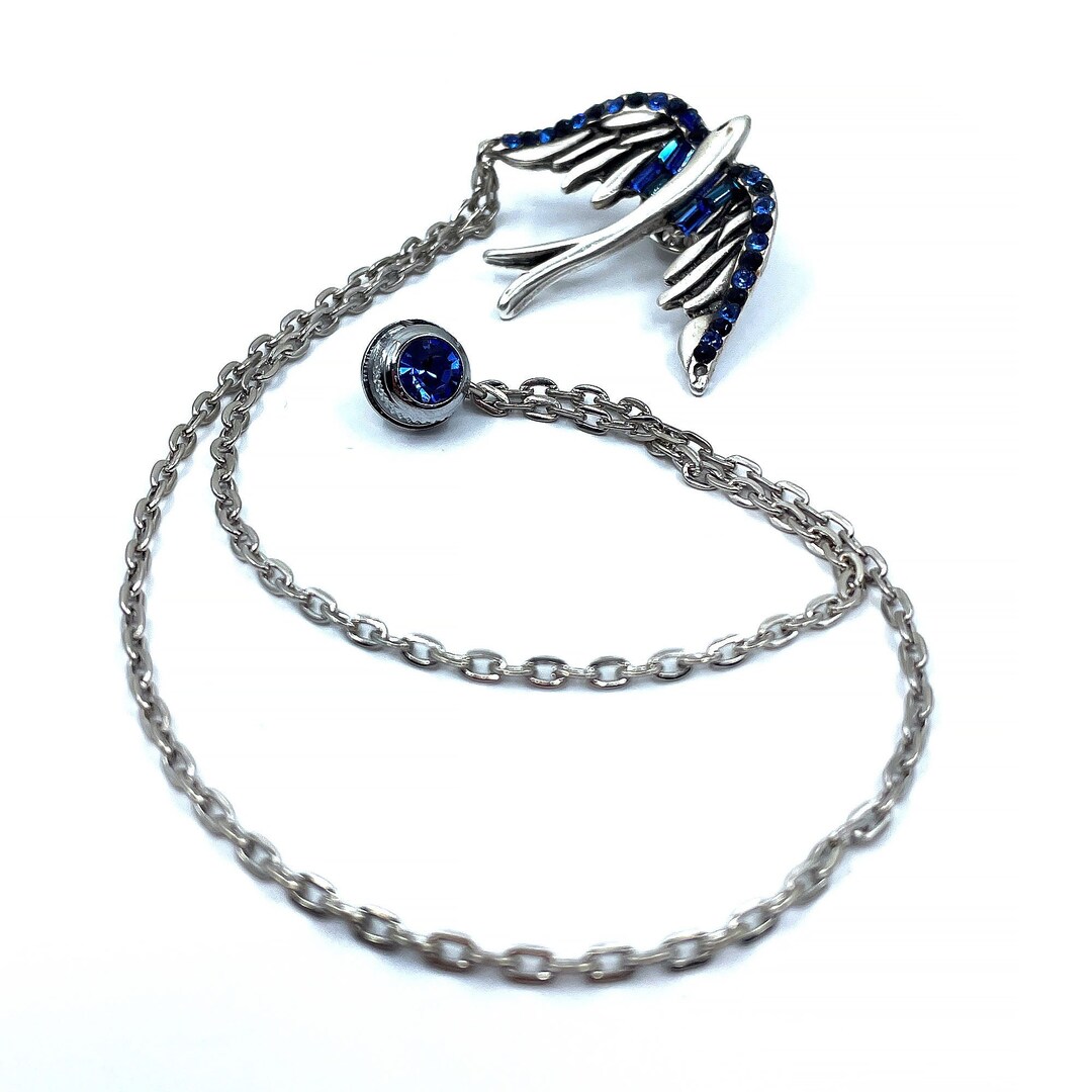 Broche de lapela com motivo de pássaro prateado de pedra azul, broche ...