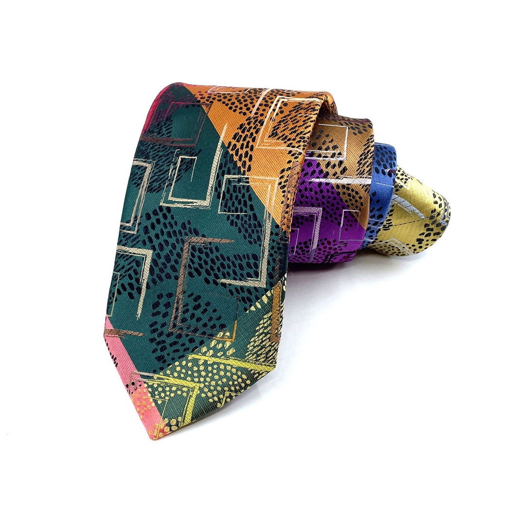 Handmade Mens Motif Patchwork Tie, Mens Unique Tie With Pocketsquare ...