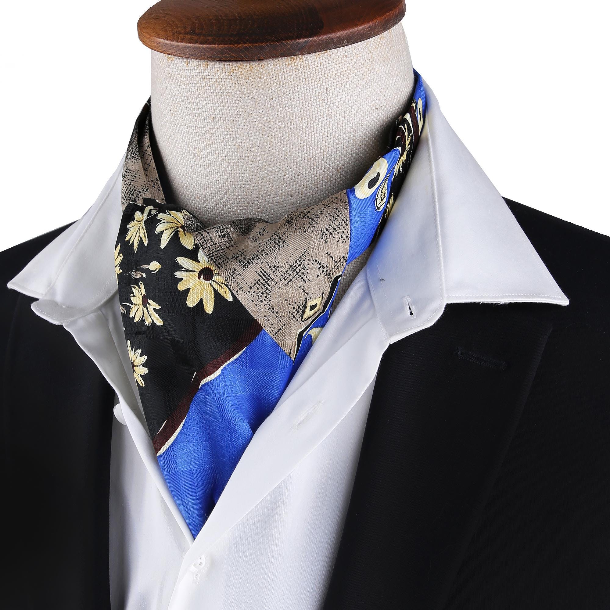 Vintage Floral Paisley Ascot: Elegant Blue & Yellow Neck Cravat - Etsy