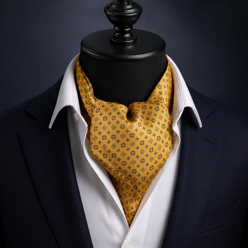Ascot Cravat in Saffron Yellow – Silky Elegant Patterned Neckwear - Etsy