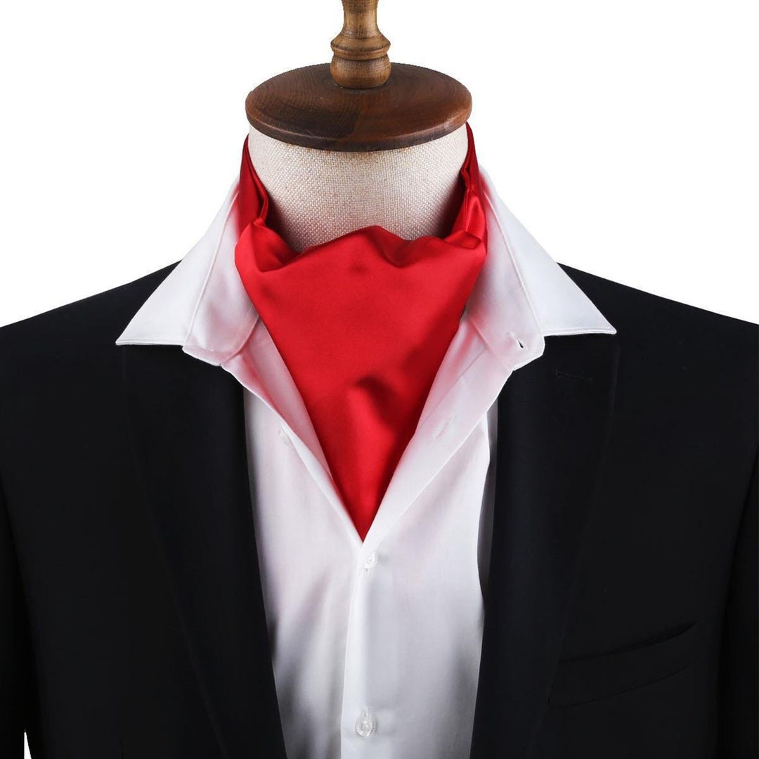 Solid Red Ascot Cravat, Satin Ascot for Men, Red Solid Mens Motif Ascot ...