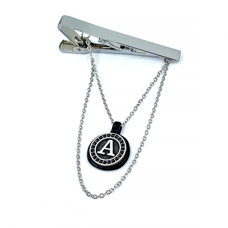 Personalized Tie Clip Chain Silver Tie Bar Initial - Etsy