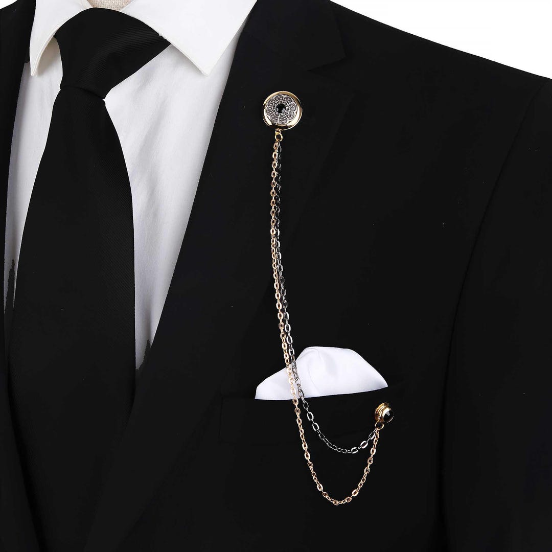 Gold & Black Lapel Pin Chain: Men's Suit Collar Brooch - Etsy