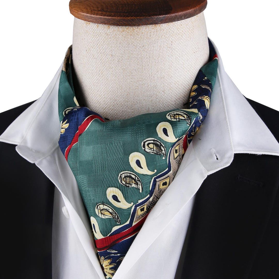 Green Floral Paisley Ascot Cravat for Men - Vintage Elegant Neck Scarf ...