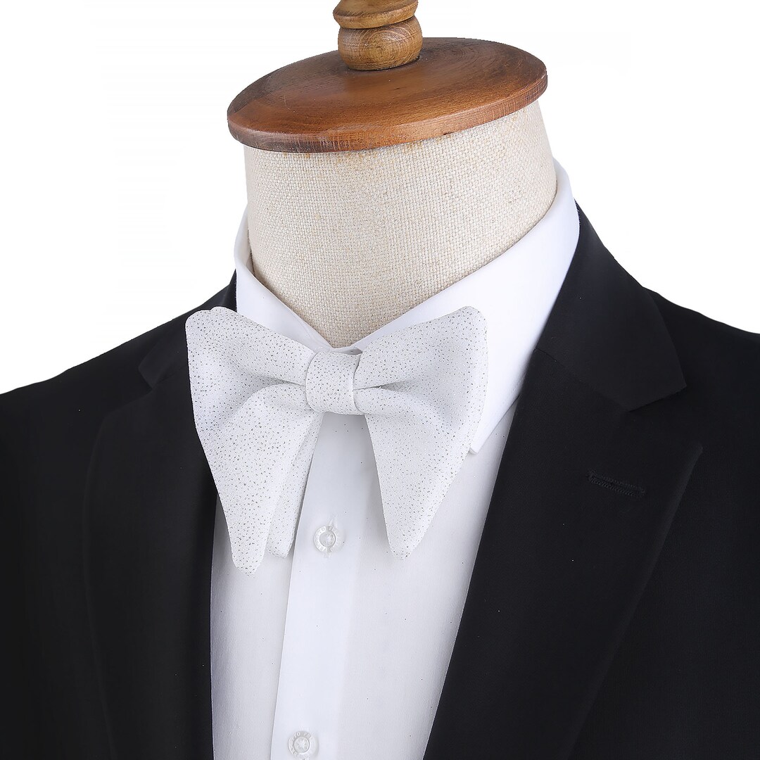 White Glitter Bow Tie – Elegant Sparkle Formal Bowtie – Wedding, Party ...