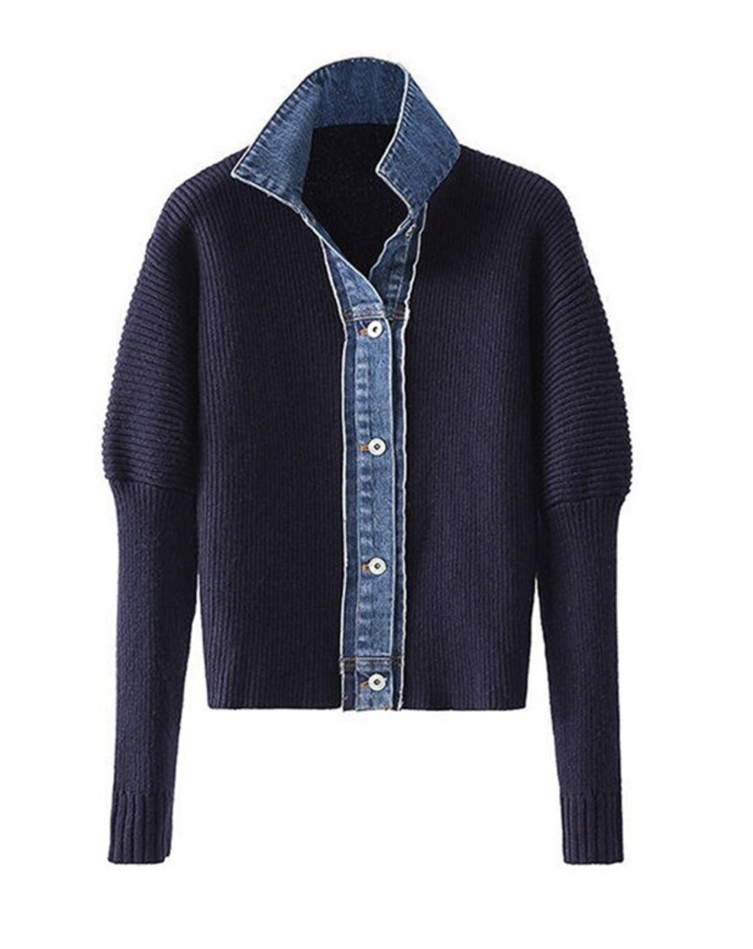 Equestrian Style Jacket / Cardigan Knitted Cotton / Denim, One Size ...