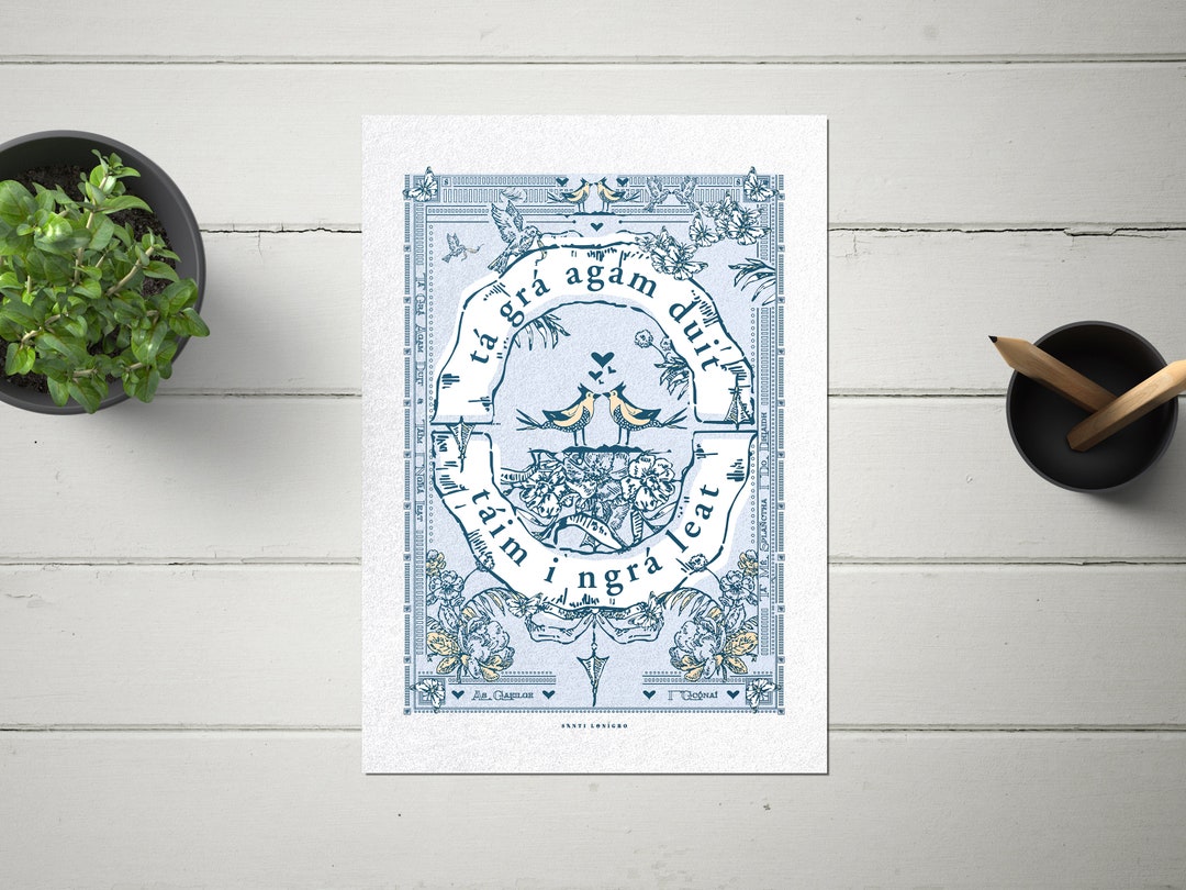 Irish Love Print: "tá Grá Agam Duit", Valentine's Day A4 Art - Etsy