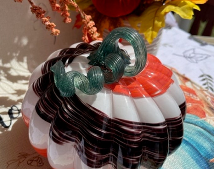 Custom Hand Blown Candy Corn Swirl Color Glass Pumpkin, Long Curly ...