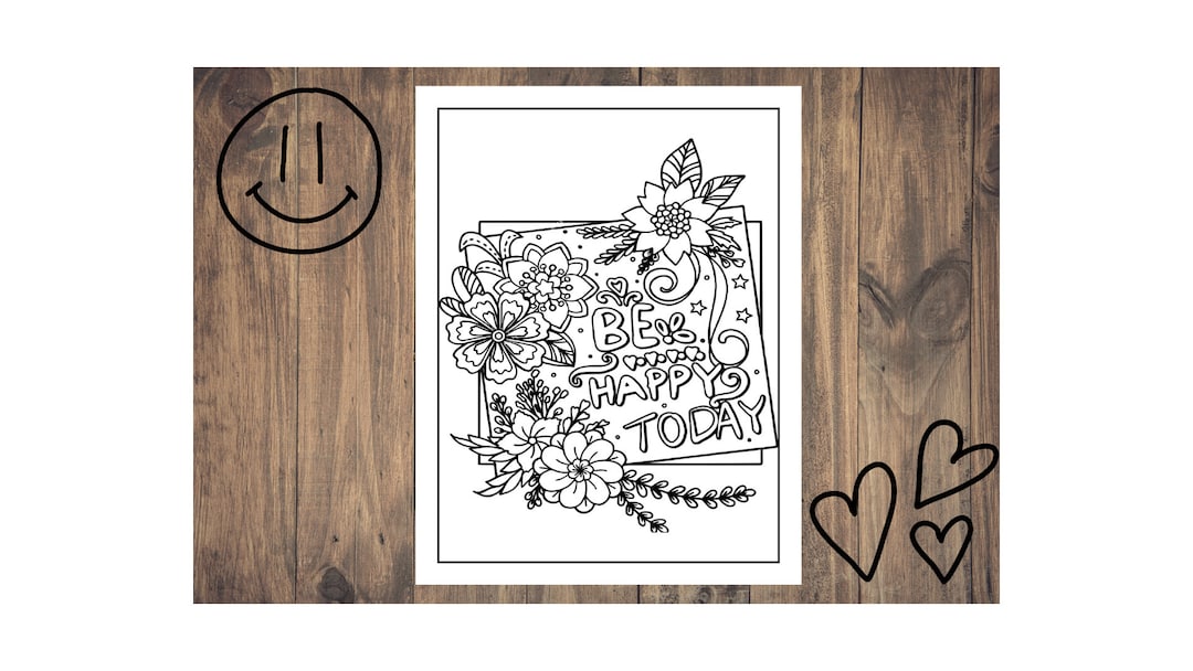 Be Happy Coloring Page - Etsy