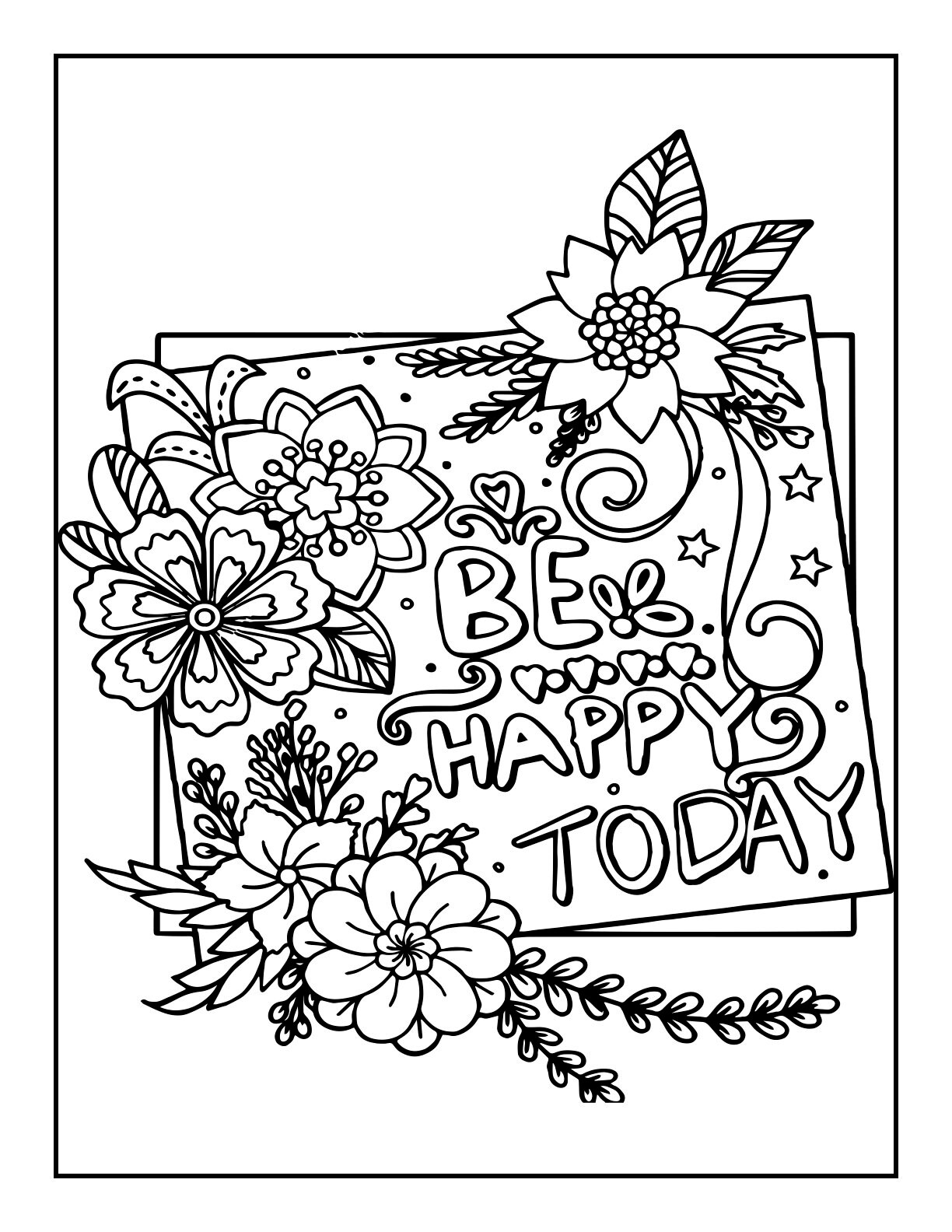 Be Happy Coloring Page - Etsy