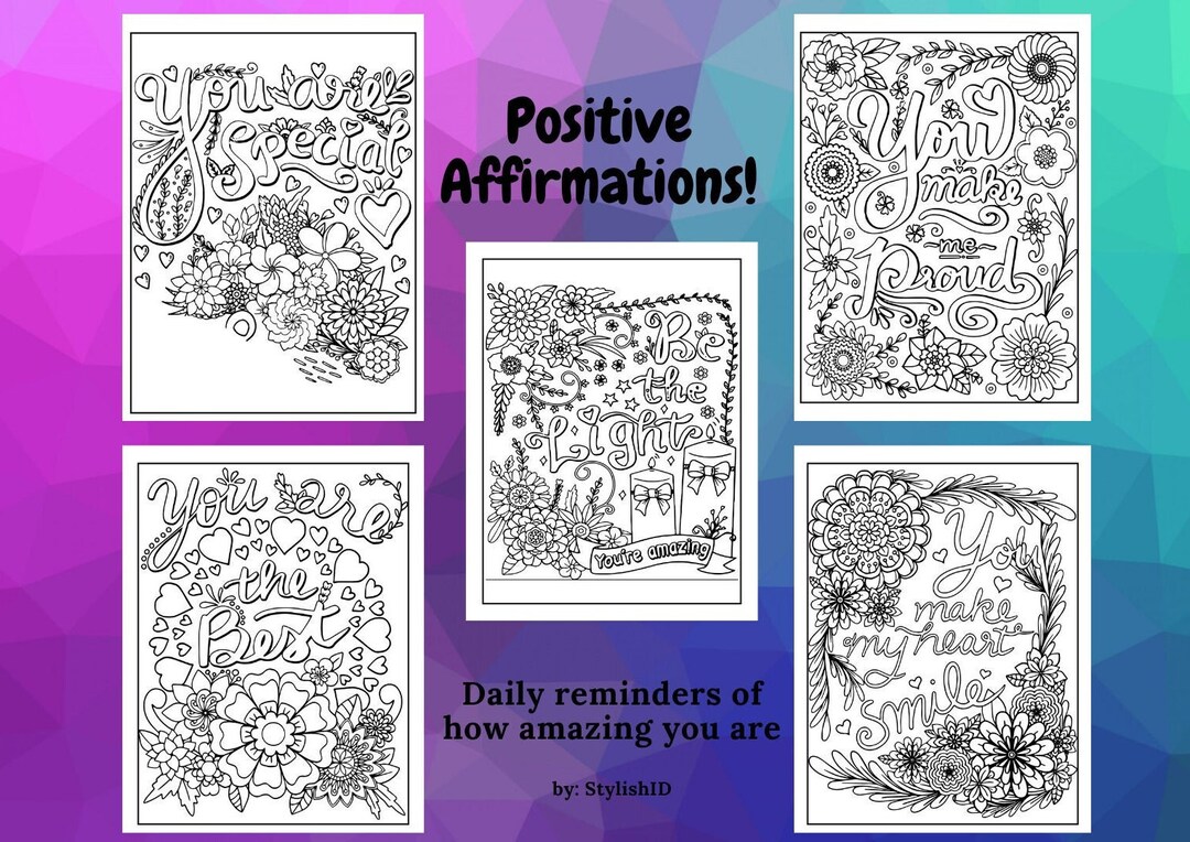 Positive Affirmation Coloring Pages- Instant Download - Etsy