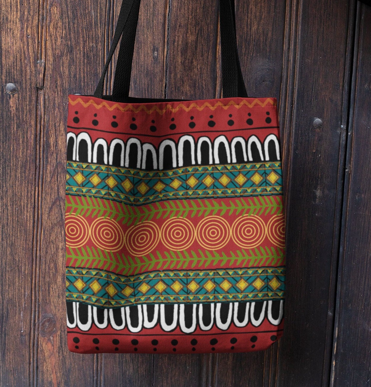 African Inspired Tote Bag, Horizontal Ethnic Patterned Art Designed ...