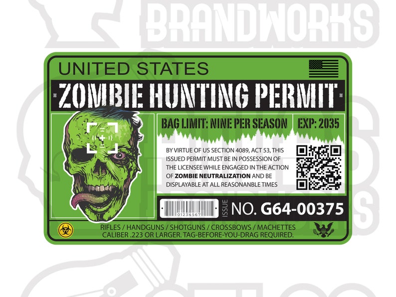Zombie Permit, Hunting, License, Target, Cartoon, TWD, the Walking Dead ...