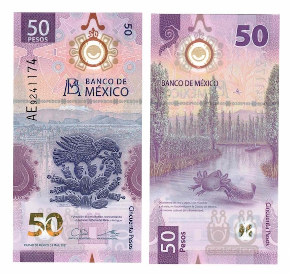 2021 Mexico 50 Pesos P-new UNC Polymer Axolotl Banknote NEW - Etsy