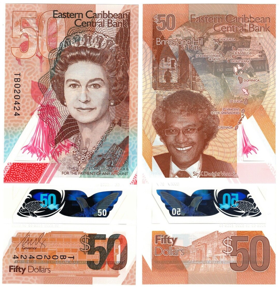 2021 East Caribbean 50 Dollar Banknote UNC P58a Queen Elizabeth II - Etsy