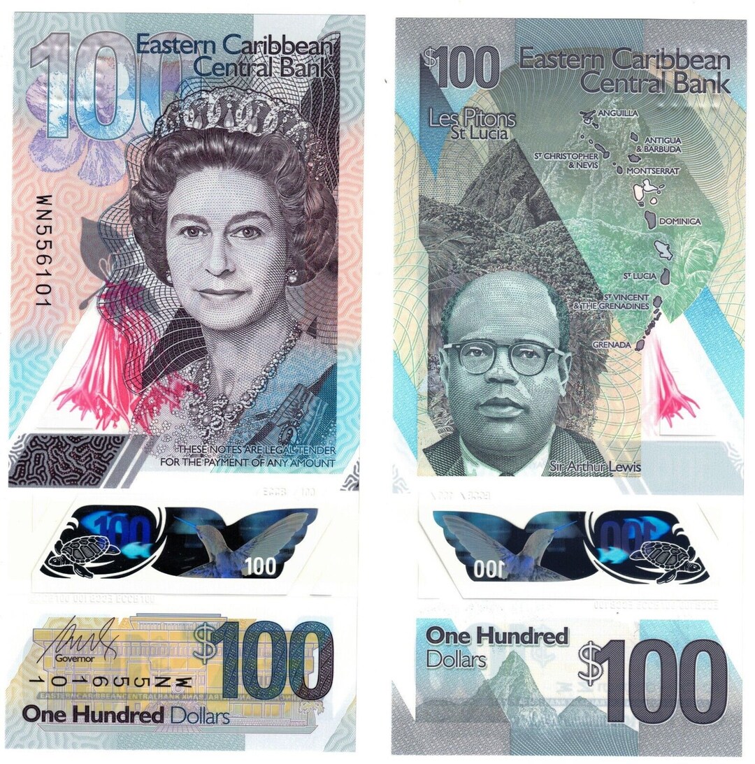 2021 East Caribbean 100 Dollar Banknote UNC P59a Queen Elizabeth II ...