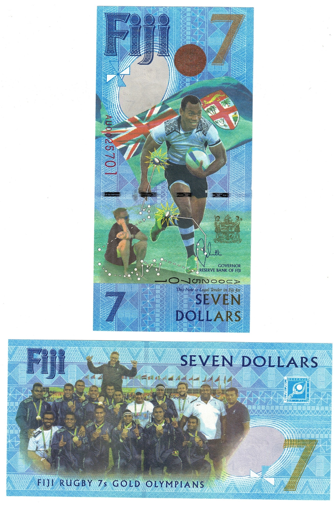 2017 Fiji 7 Dollars Banknote Polymer UNC P120 Gold Olympians Rugby - Etsy