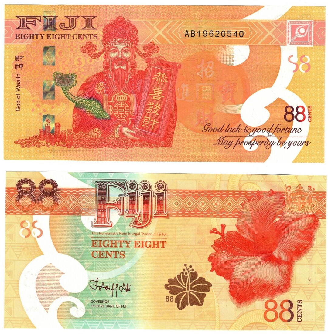 2022 Fiji P123 88 Cents Banknote UNC Polymer Commemorative God of ...