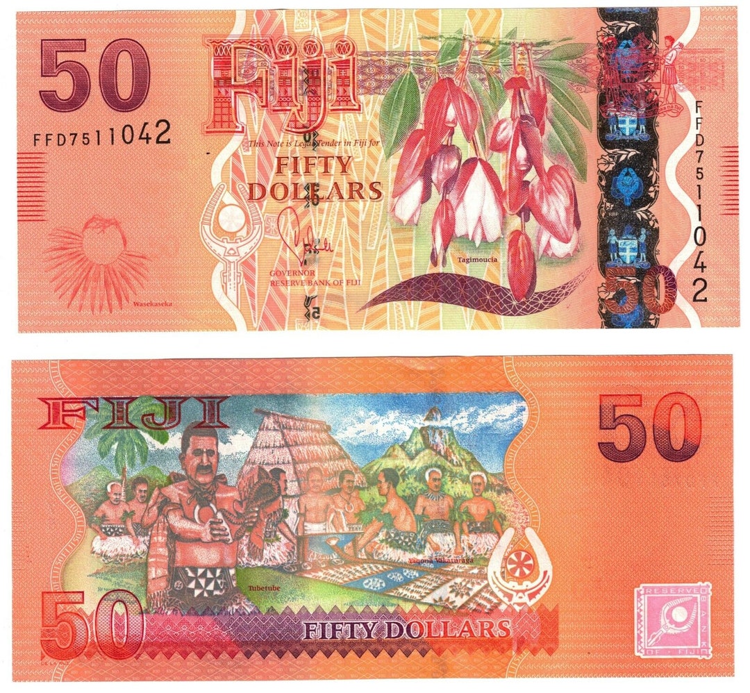 2012 Fiji P118 50 Dollar Banknote UNC Fauna Flora Series - Etsy