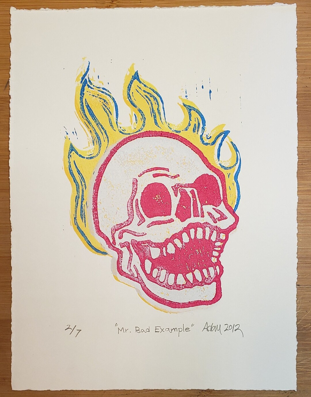 Handmade 4 Color Reduction Linocut Print Mr. Bad Example Limited ...