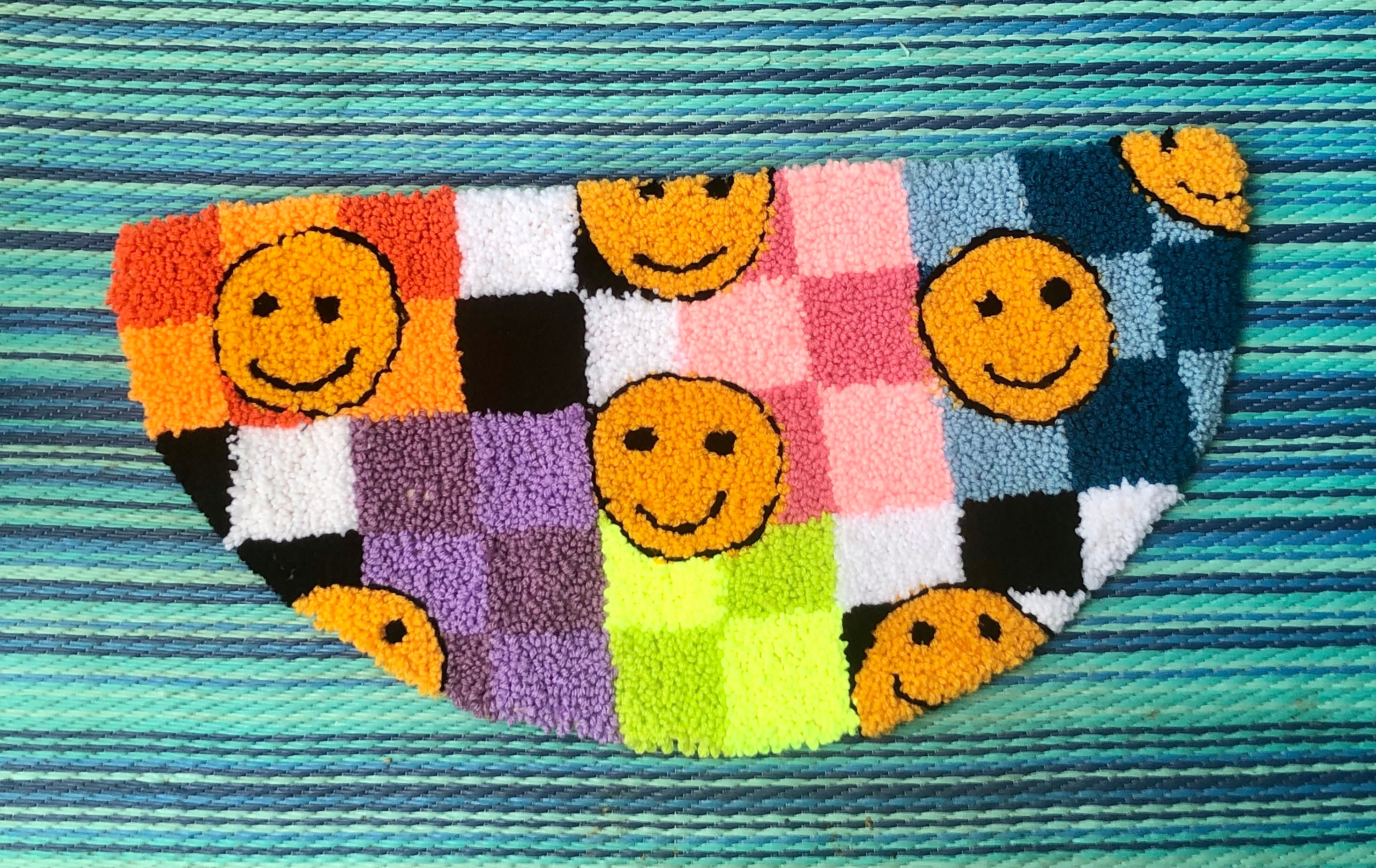 Smiley Face Half Circle Rug | Black and White Checkerboard | Smiley ...