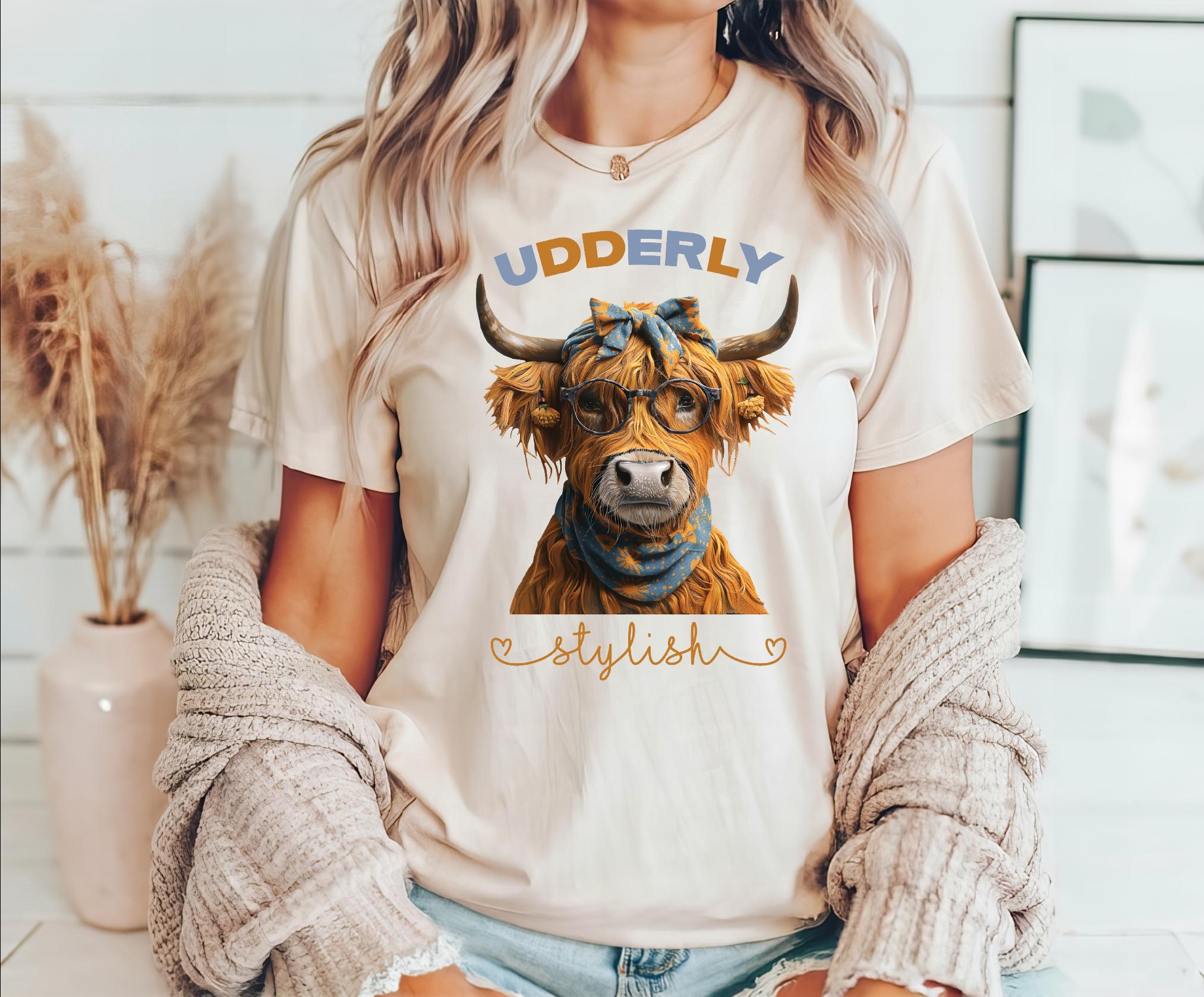 Udderly Stylish Women's Shirt Design, Highland Cow Shirt Design ...