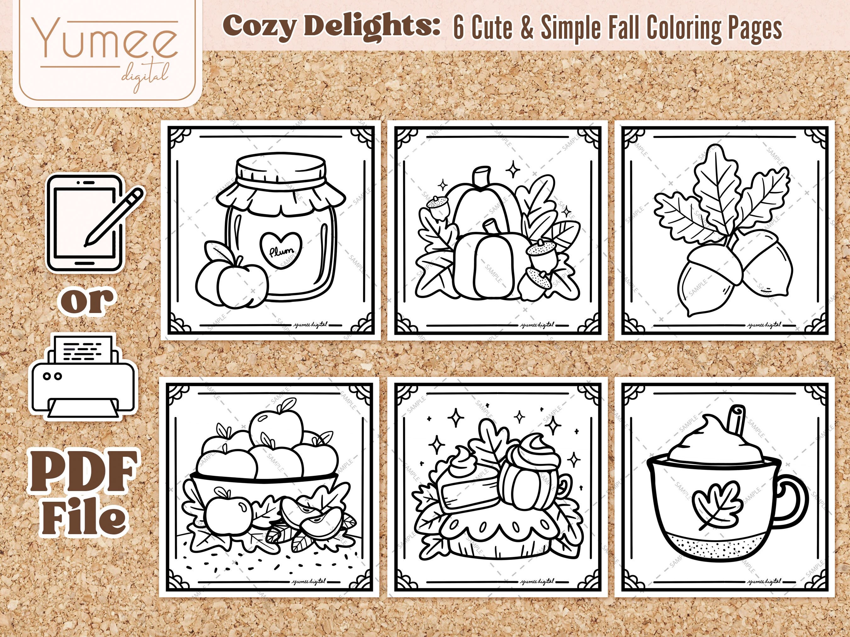 Fall Autumn Themed Printable Coloring Pages for Kids and Adults - Hand ...