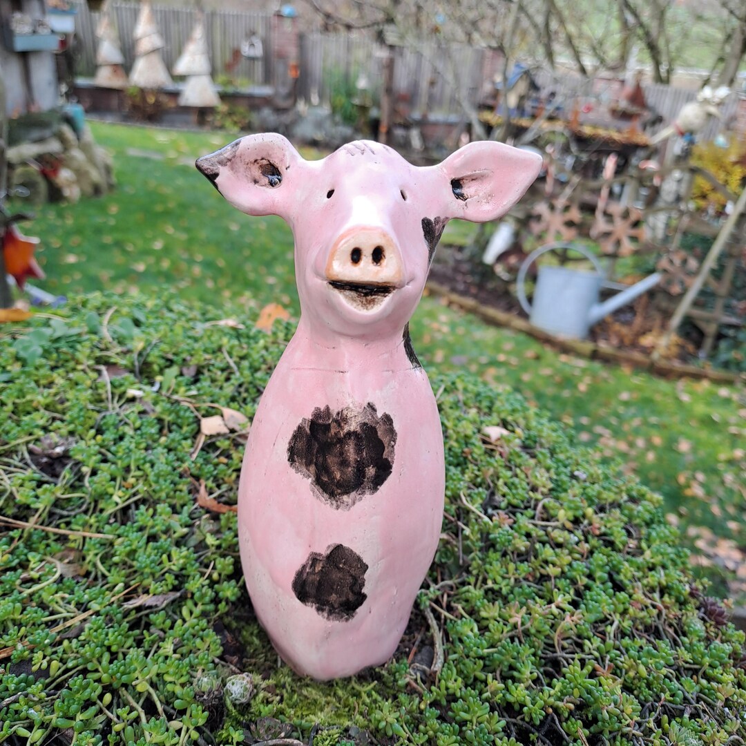 Fence Stool Pig Sow Garden Ceramic Decoration Handmade Gift Figure ...