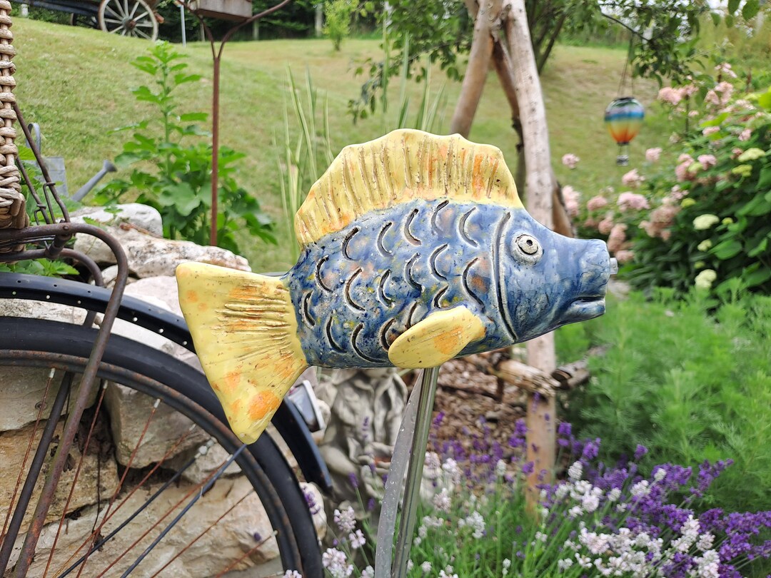 Fish Gargoyle Garden Ceramics Garden Stake Unique Handmade Fountain - Etsy