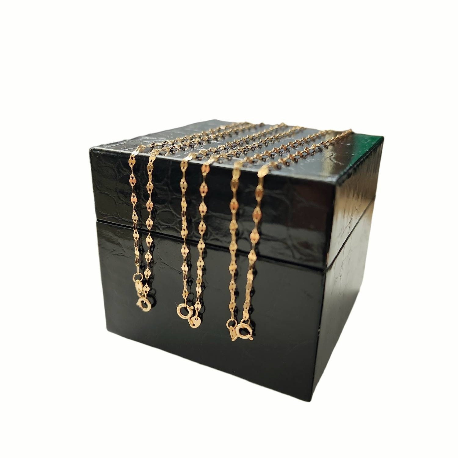 Box & Dancing Chain Necklaces, 18K Real Gold - Etsy