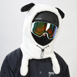 White Panda Moving Ears Ski Mask Hood, Skiing/snowboard Balaclava ...