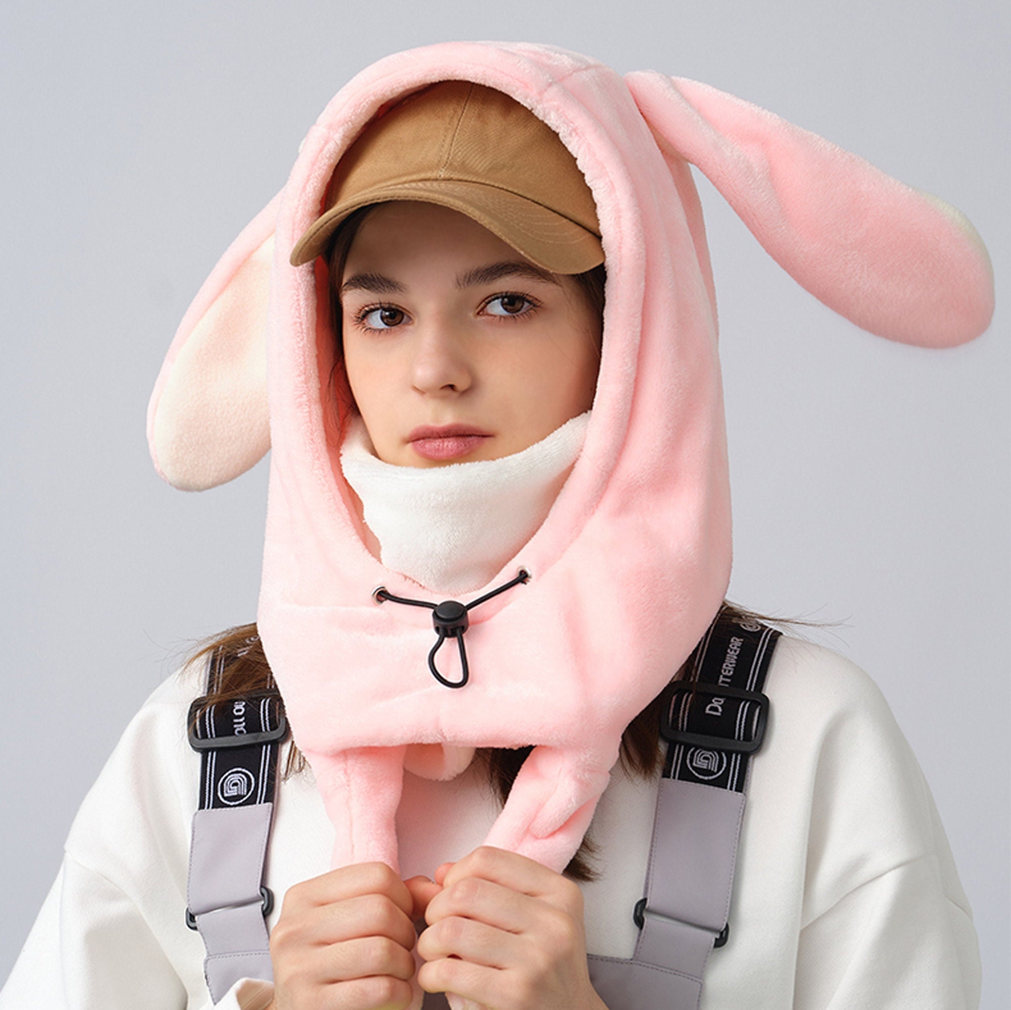 Pink Bunny Mask Balaclava, Moving Ears Hats, Skiing/snowboard Balaclava ...