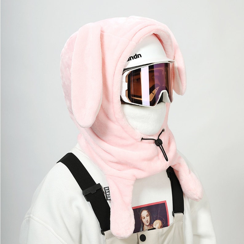 Pink Bunny Mask Balaclava, Moving Ears Hats, Skiing/snowboard Balaclava ...