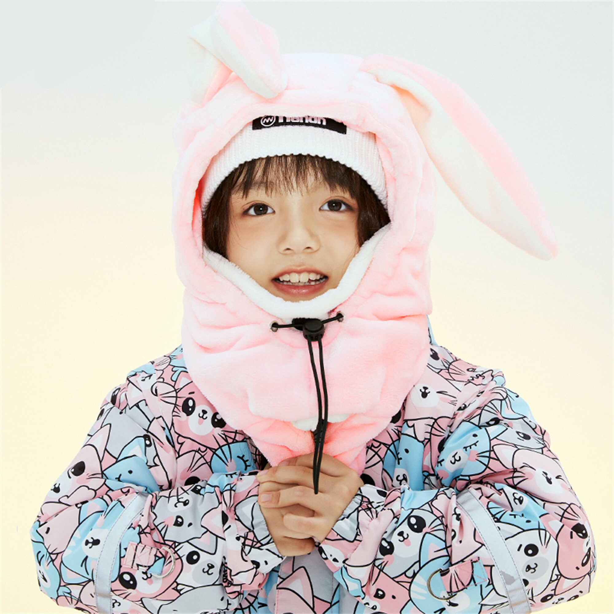 Pink Bunny Mask Balaclava, Moving Ears Hats, Skiing/snowboard Balaclava ...